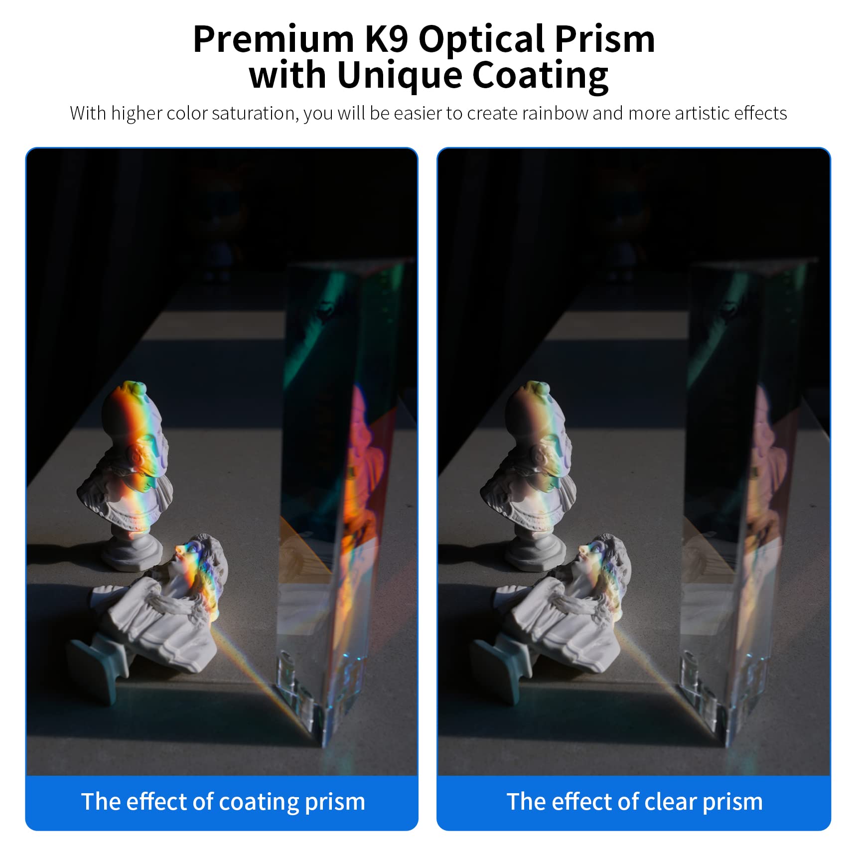 Meking 3Pcs Photography Crystal Prism with Mini Tripod, Camera Lens Optical Crystal Ball Glass, Cube and Pyramid Prism for Rainbow Effect Make Teaching Light Spectrum Physics