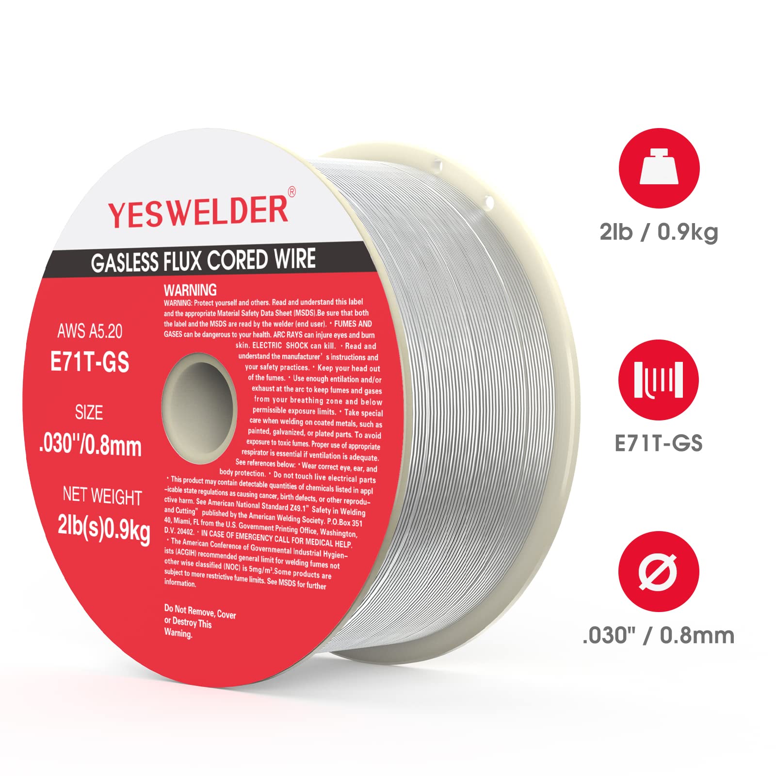 YESWELDER Flux Core Gasless Mig Wire, Mild Steel E71TGS .030-Diameter, 2-Pound Strong ABS Plastic Spool