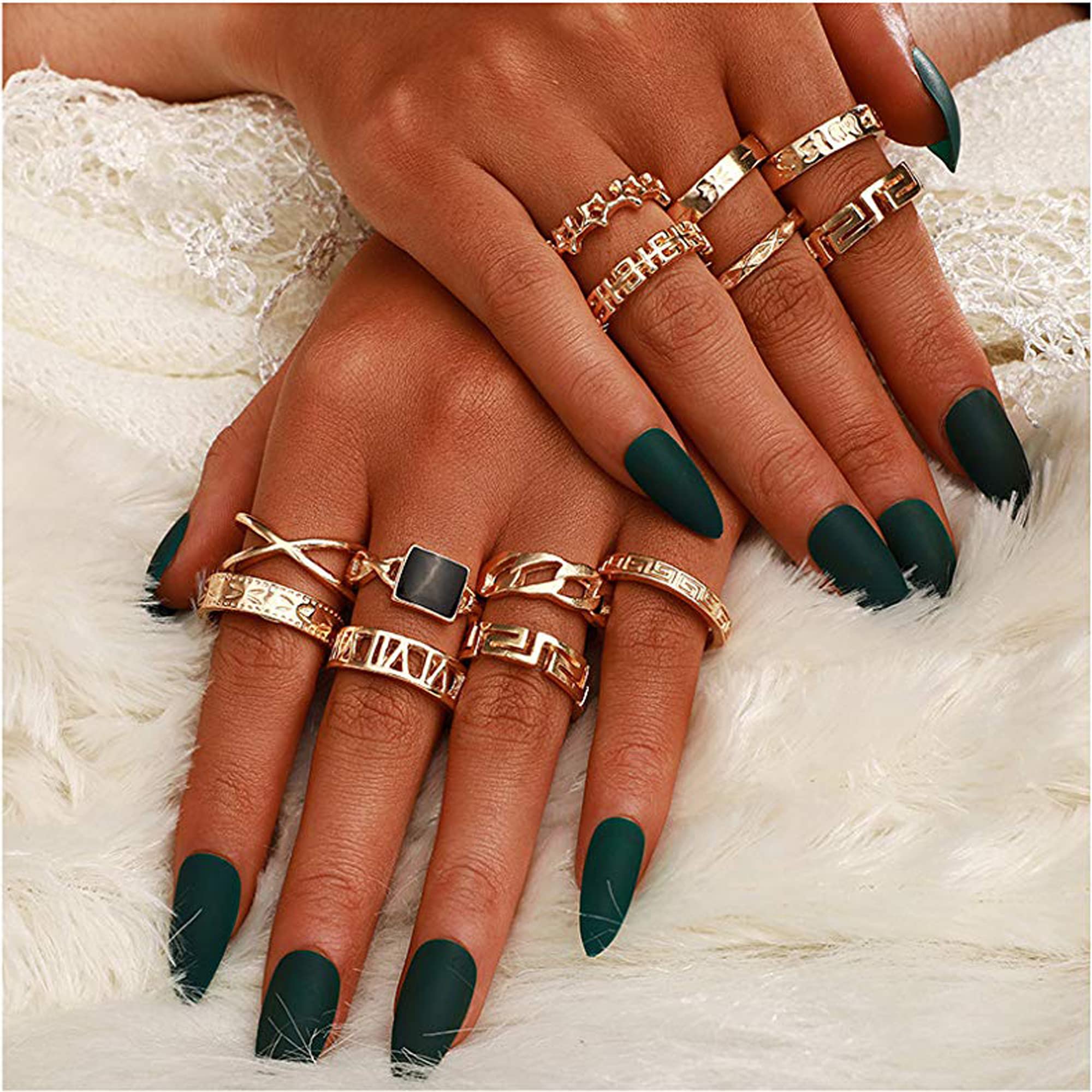 THUNARAZ 79-109Pcs Knuckle Vintage Rings for Women Turquoise Bead Stackable Joint Stackable Retro Mid Finger Rings Pack