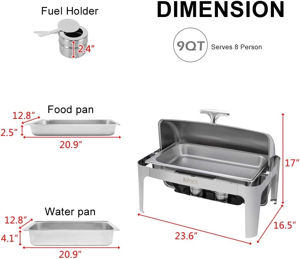ROVSUN 3-Pack Roll Top Chafing Dish Buffet Set,9 Quart Full Size Pan Chafer, NSF Stainless Steel Rectangular Setfor Wedding,Parties,Banquet, Catering Events