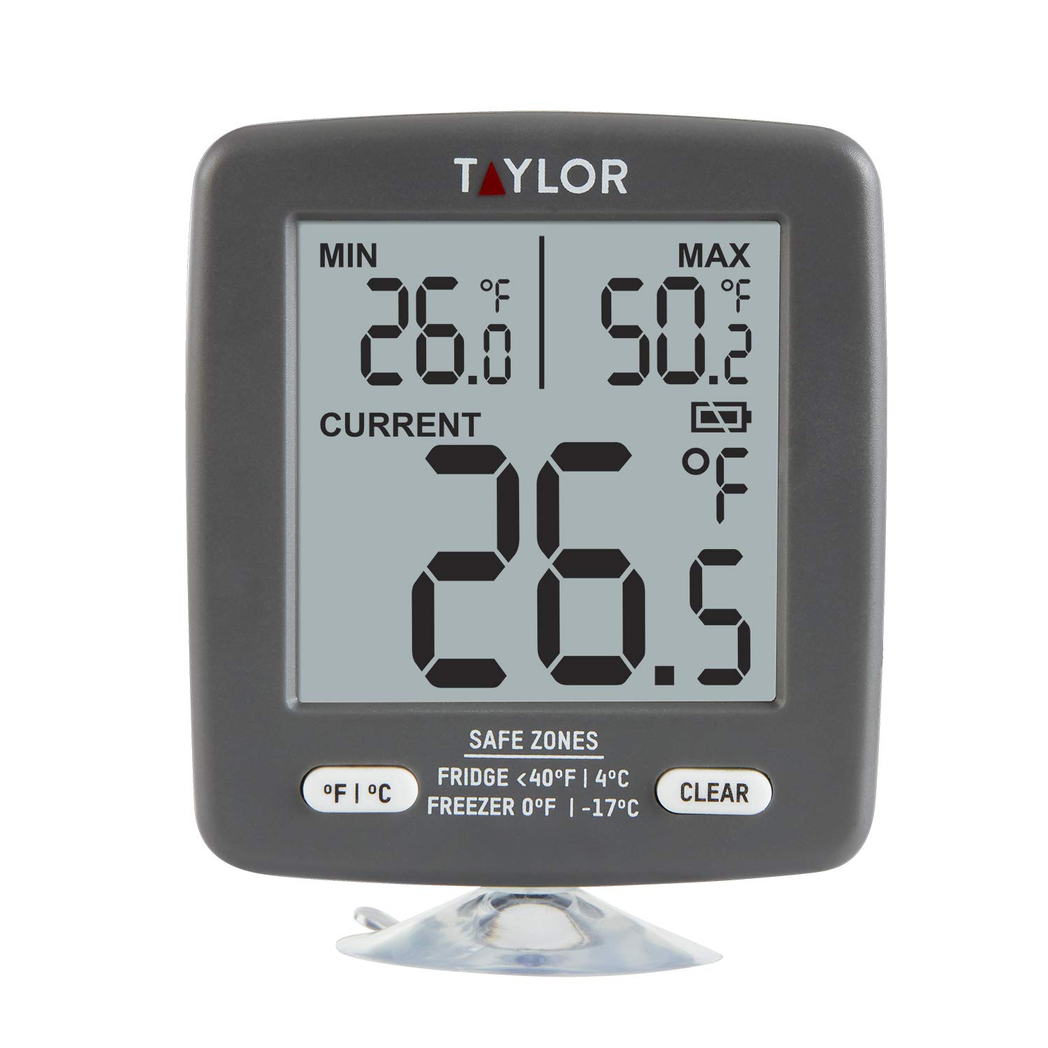 Taylor LCD Display Digital Kitchen Refrigerator/Freezer Kitchen Thermometer Min/Max on Display, 2 inch display, Gray, 1 Count (Pack of 1)