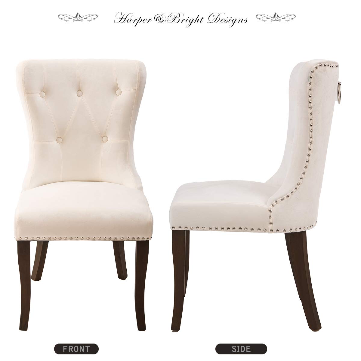 Merax Dining Chairs, Modern Dining Room Chairs, Tufted Armless Chair Upholstered Accent Chair Set (Set of 4, Cream)