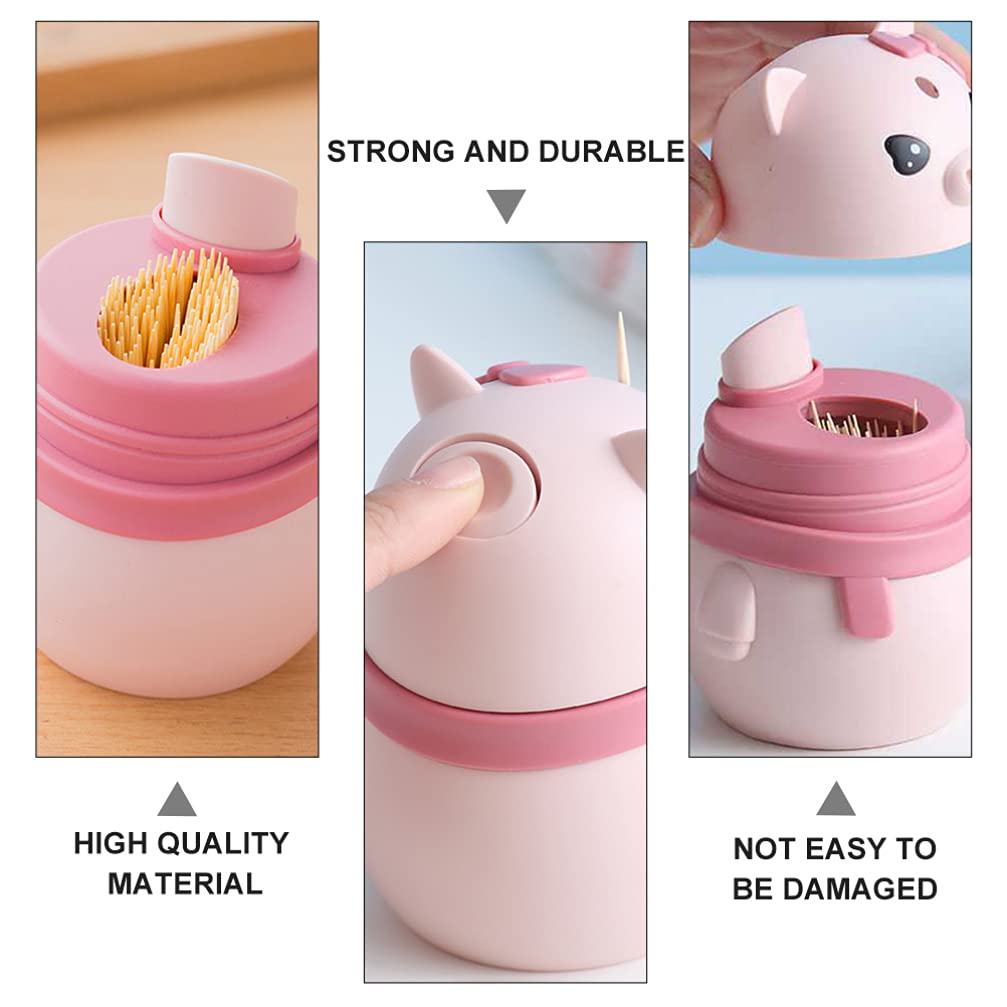 VORCOOL Automatic Toothpick Dispenser Cute Pig Shape Pop- Up Toothpick Holder Plastic Fruit Pick Storage Box Container for Home Kitchen Restaurant1