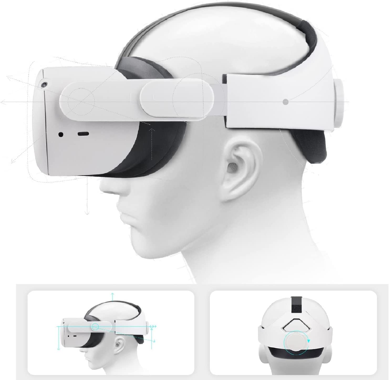 Vivibyan Adjustable Halo Strap for Oculus Quest 2 VR, Increase Supporting Force and Improve Comfort-Virtual Reality Accessories(White)