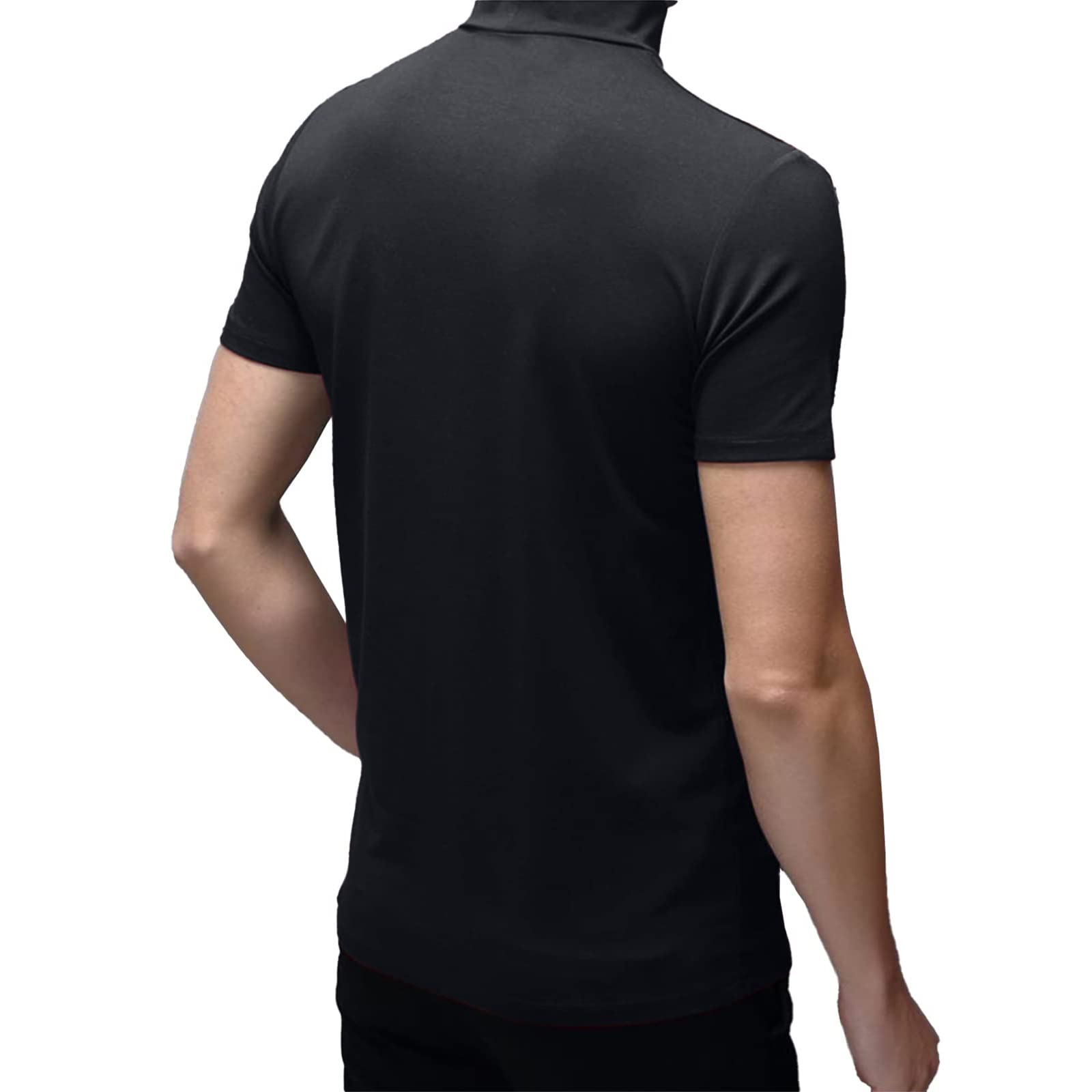 Men's T Shirt Short Sleeve Basic Mock Turtleneck Slim Fit Undershirt Pullover Thermal Solid Tops Light Coffee