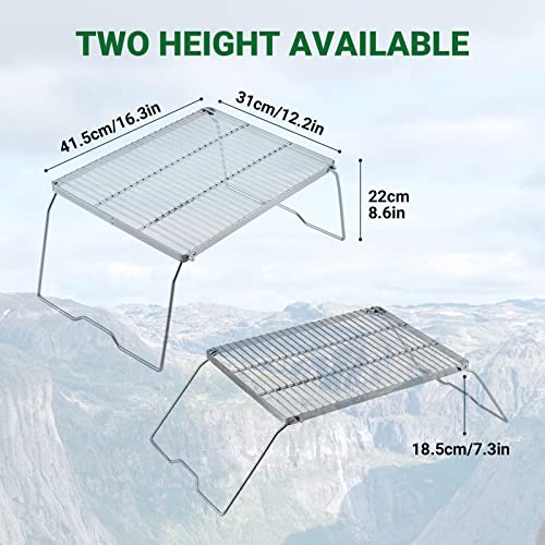 YETO Portable Folding Campfire Grill Over Fire Outdoor Camping Grill Grate with Legs, 304 Stainless Steel Grate with Carrying Bag for Cooking BBQ Picnic Hiking 16 x 12 x 9 inches