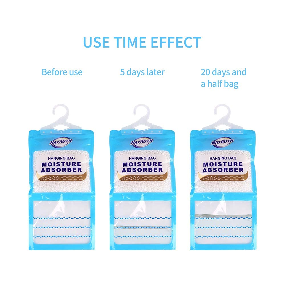 NATRUTH Moisture Absorber Bag, 12 Packs Fragrance Free Desiccant Hanging Bag,Odor Absorber,Eliminates Odors Creates Fresher Cleaner air,Efficient Humidity Absorber for Closet、Bathroom、Humidity Packs