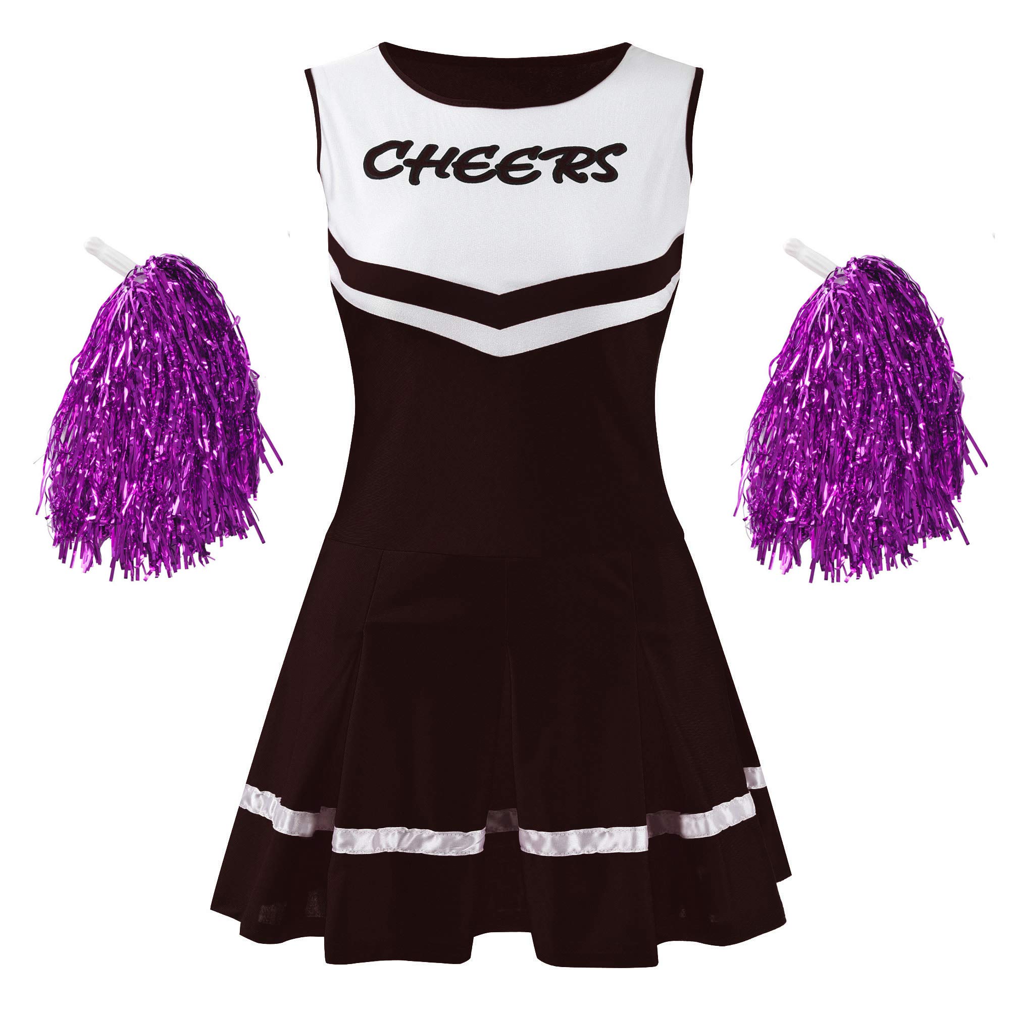 Makroyl Women's Musical Uniform Fancy Dress Complete Outfit High School Cheerleader Costume (White/Black, X-Large)