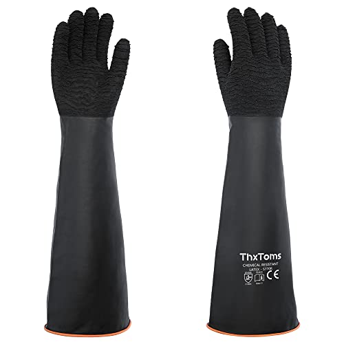 ThxToms Heavy Duty Rubber Gloves, Versatile Latex Chemical Resistant Gloves, Upgraded with Anti-Slip Design, Soft and Thick, 22" 1 Pair