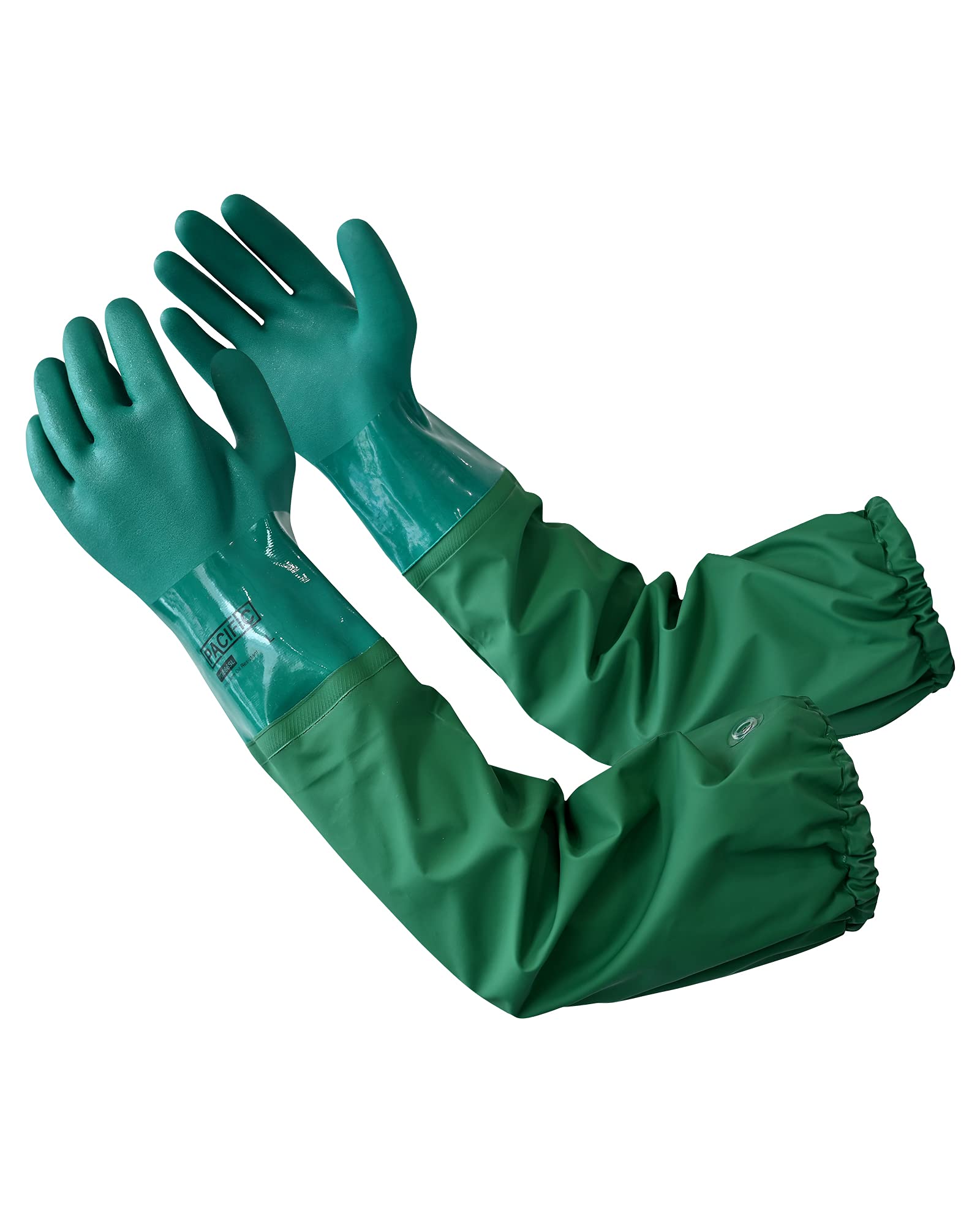 PACIFIC PPE 26" Rubber Gloves, Chemical Resistant Gloves PVC Reusable, Heavy Duty Waterproof Gloves with Cotton Liner, Anti-skid, Acid-alkali and Oil, X Large