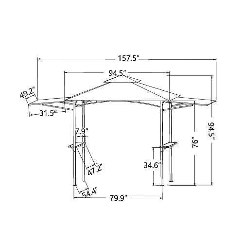 Merax Gazebo - 13Ft x 4.5Ft, Iron Double Tiered Outdoor Canopy with Bar Counters & Extendable Shades, for Patio Garden Backyard BBQ Grill, White