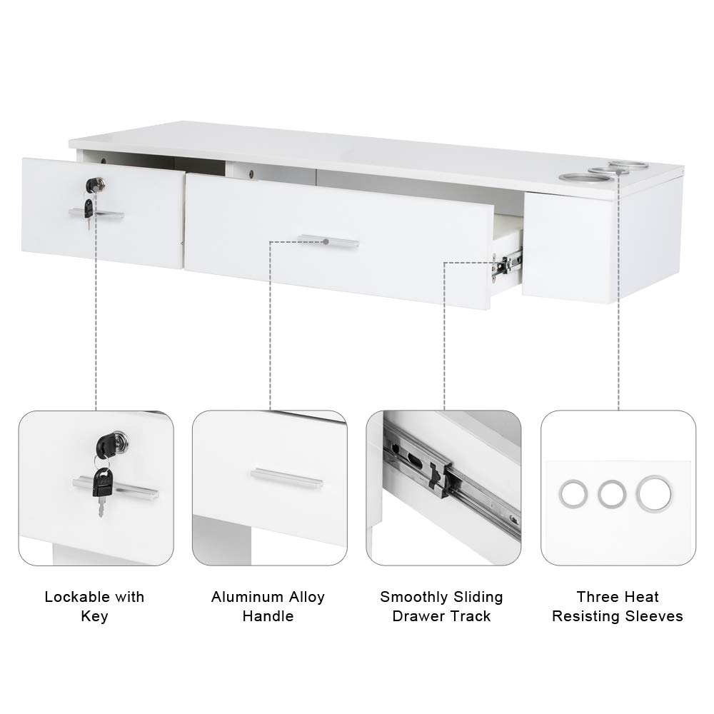 mefeir Wall Mount Salon Station Barber Stations Styling Station Barber Beauty Spa Salon Equipment Set (White)