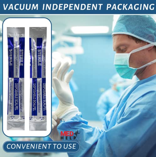 MedHelp Disposable Scalpels #10 + 11 β Box of 20 Disposable Dermaplaning Blades with Plastic Handle, Scalpel Blades, High Carbon Steel Dermablade Blades Individually Wrapped Sterile
