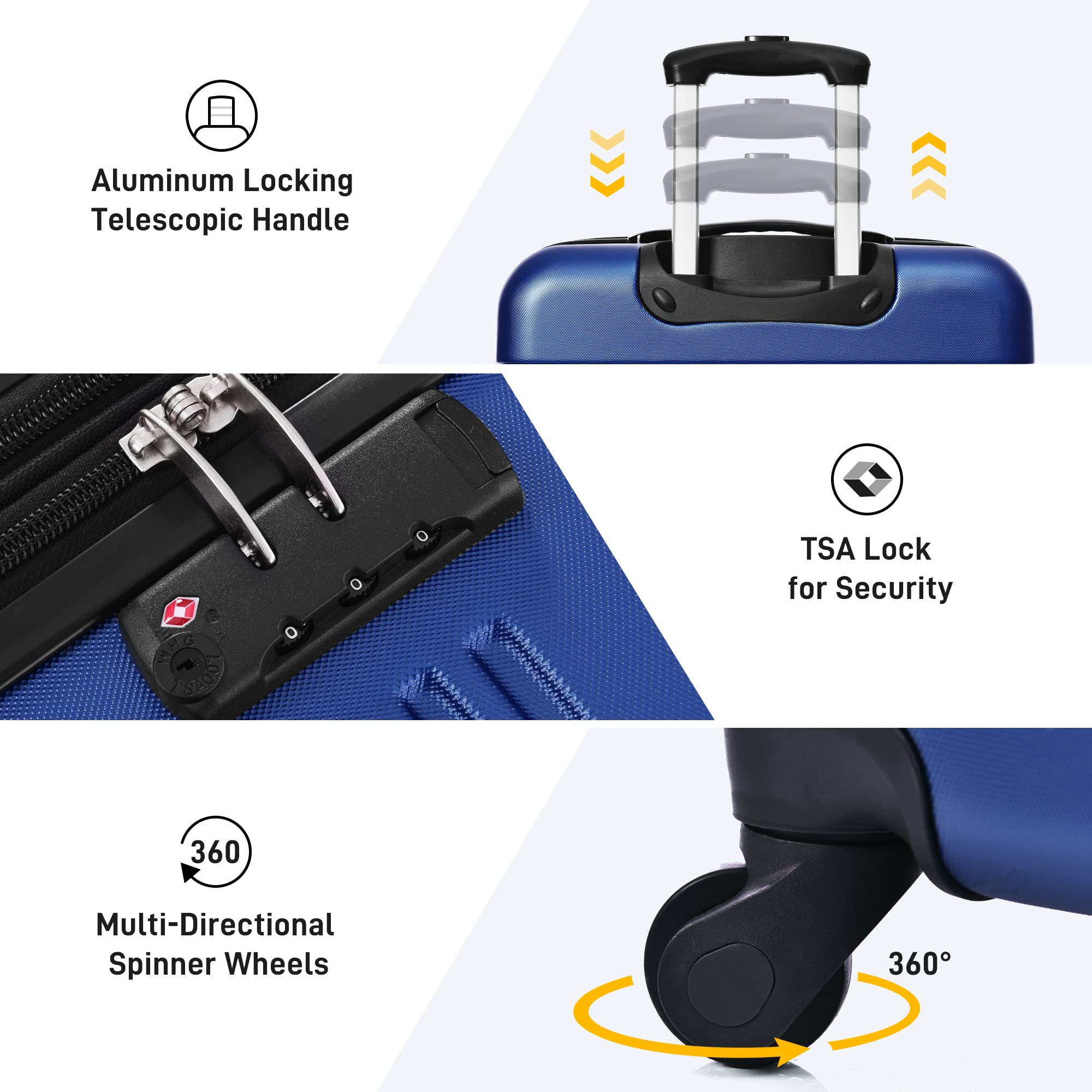 Merax Luggage sets of 3 Piece Carry on Luggage Airline Approved,Hard Case Luggage Expandable Checked Luggage Suitcase Set with Wheels(Deepblue)