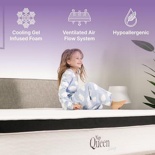 NapQueen 8 Inch Maxima Hybrid Mattress, Full Size, Cooling Gel Infused Memory Foam and Innerspring Mattress, Bed in a Box, White & Gray