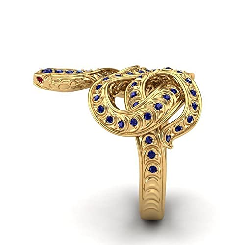 Round Cut Blue Sapphire Diamond Ring Unique Style Snake Ring 14K Gold Over