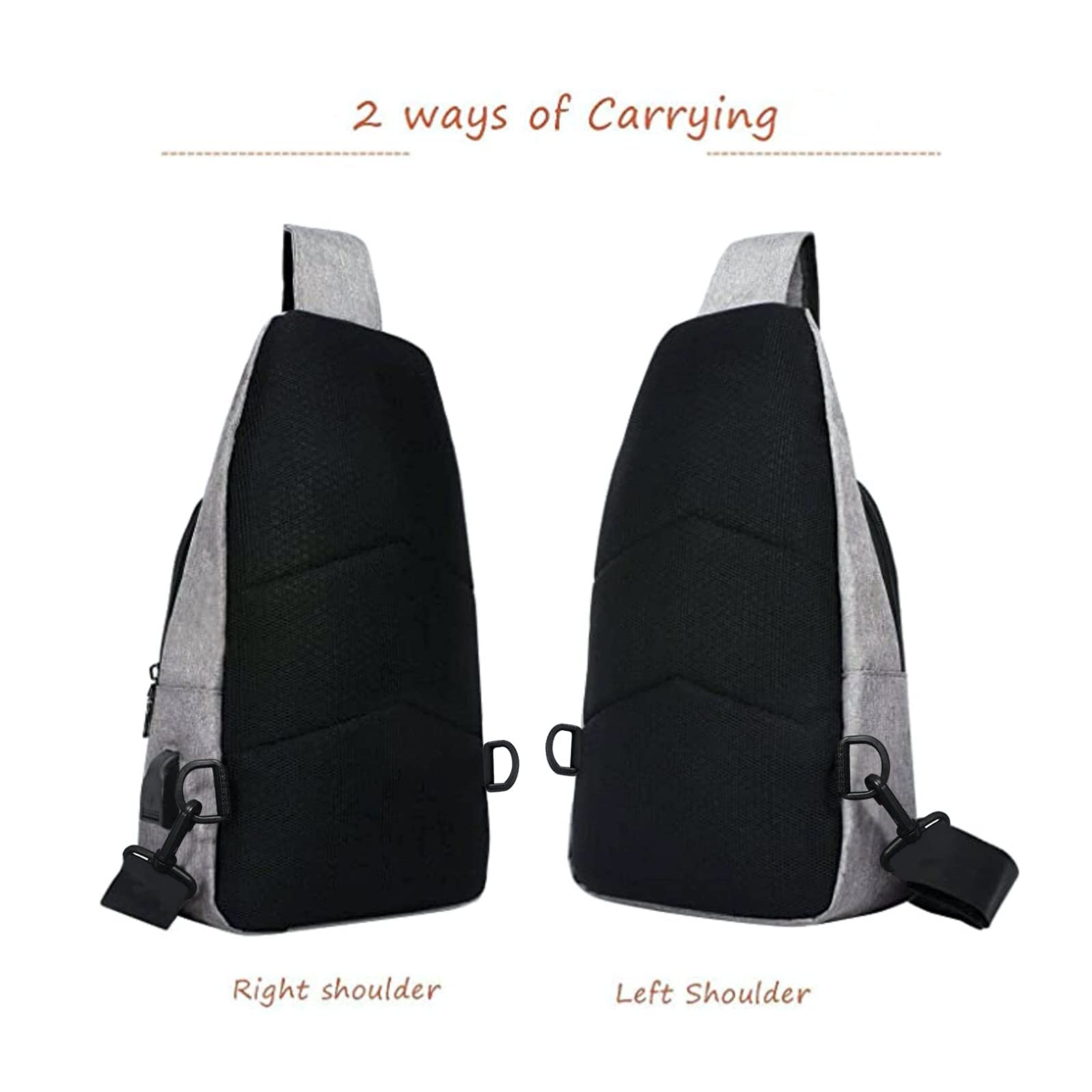MOSISO Rope Sling Bag Hiking Daypack Unbalance Backpack with USB Charging Port, Dark Gray