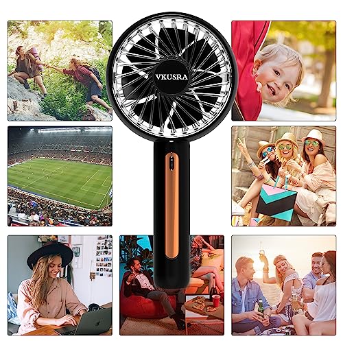 VKUSRA Handheld Fan, Mini Hand Held Fan with Base,Personal Small Battery Operated Portable Hand Fan with 4 Speeds,USB Rechargeable Makeup Desk Fan for Travel Outdoor Office-Black