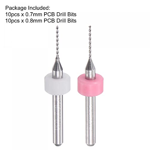 uxcell Micro PCB Drill Bit Set 0.7mm 0.8mm, 1/8" 3.175mm Shank Tungsten Carbide CNC Engraving Print Circuit Board Drill Bits Rotary Tool 20pcs