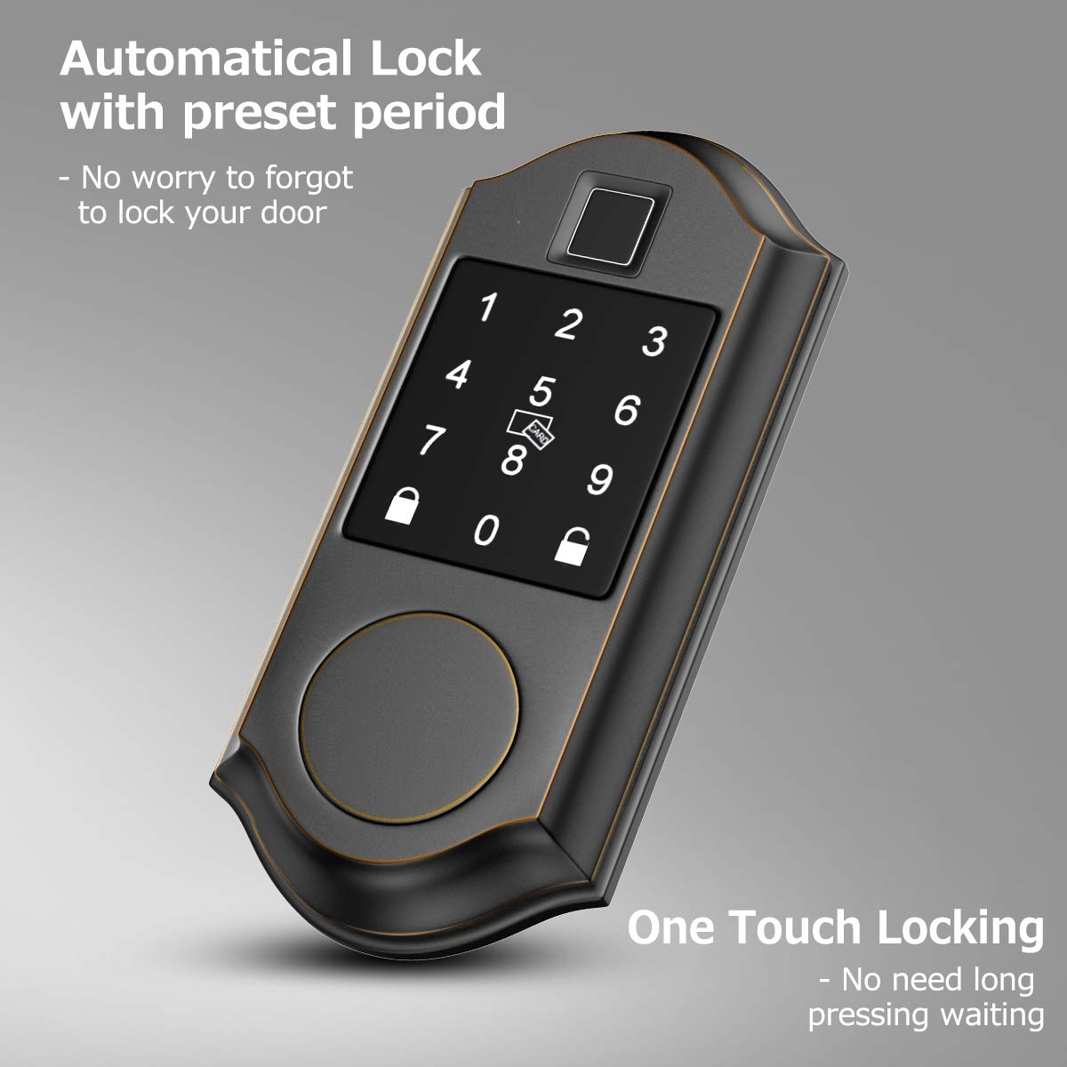 Narpult Smart Door Lock, Fingerprint Electronic Deadbolt Door Lock, Keyless Entry Door Lock Featuring Auto-Locking, Smart Door Lock for APP/FOBS/Biometric/Codes/Keys, Works with Alexa - ORB Bronze