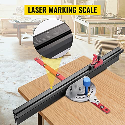 VEVOR Precision Miter Gauge, 18" Aluminum Table Saw Miter Gauge w/ 60 Degree Angled Ends for Max. Stock Support and a Repetitive Cut Flip Stop, Miter Saw Fence w/Laser Marking Scale