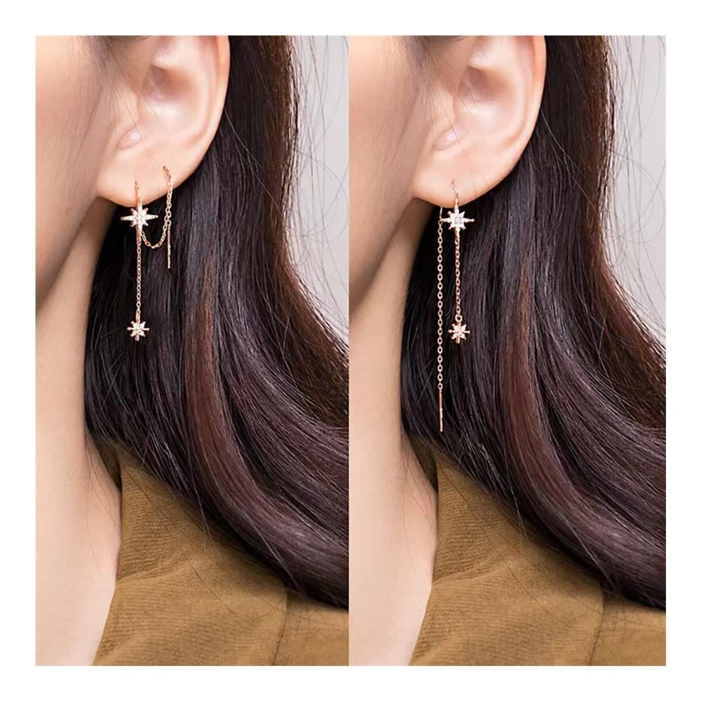 Trendy Exquisite Star Thread Drop Earrings for Women Temperament Long Tassel Ear Line Earring Gift (Color : Y20147 Gold)