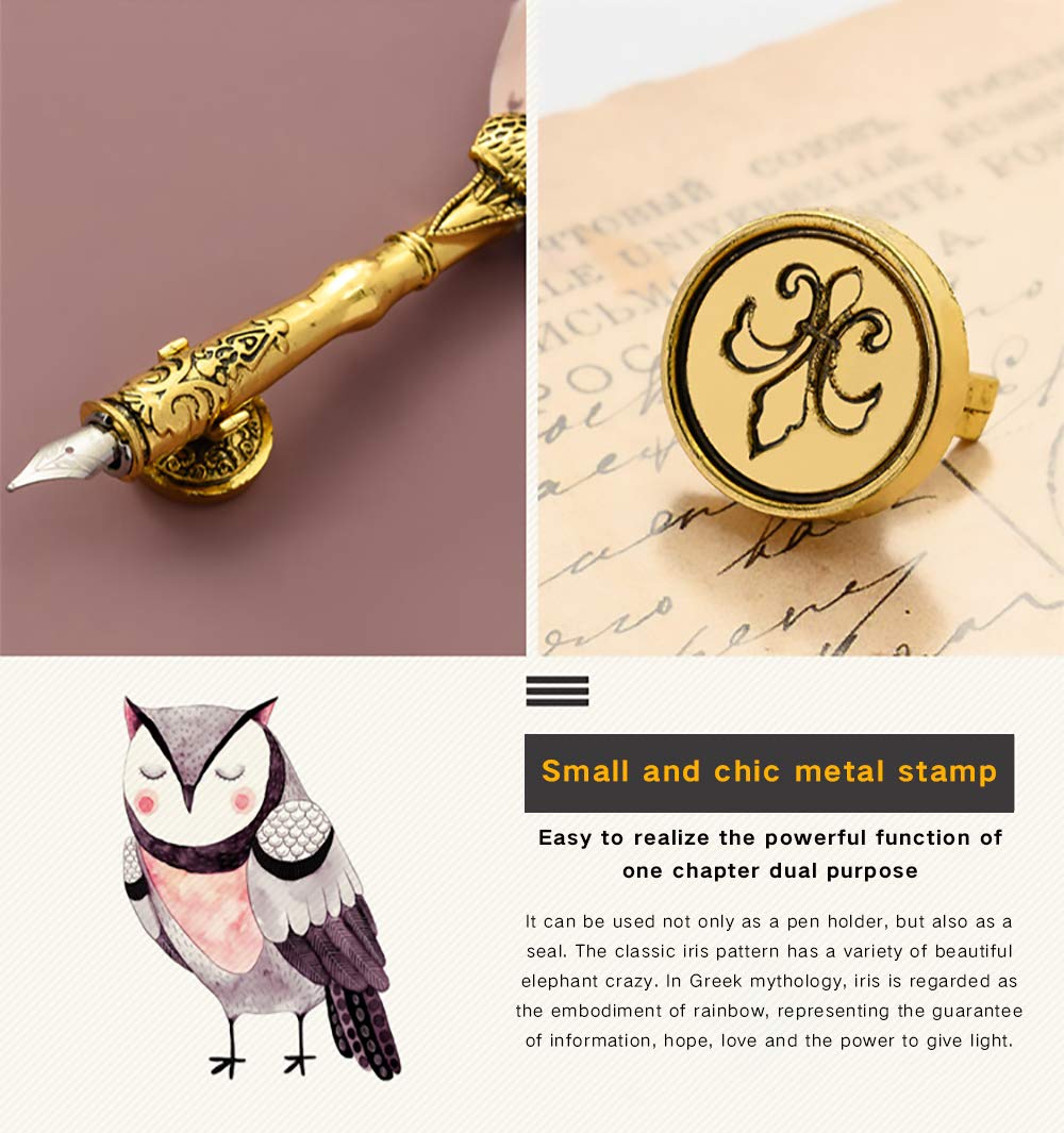 Owl Calligraphy Quill Pen Ink Set, Antique Feather Dip Pen Kit Writing Quill Storage Ink Dip Pen Gift Set Calligraphy dip Pen Ink Pens for Beginners, Student, Scholar (typle 2)