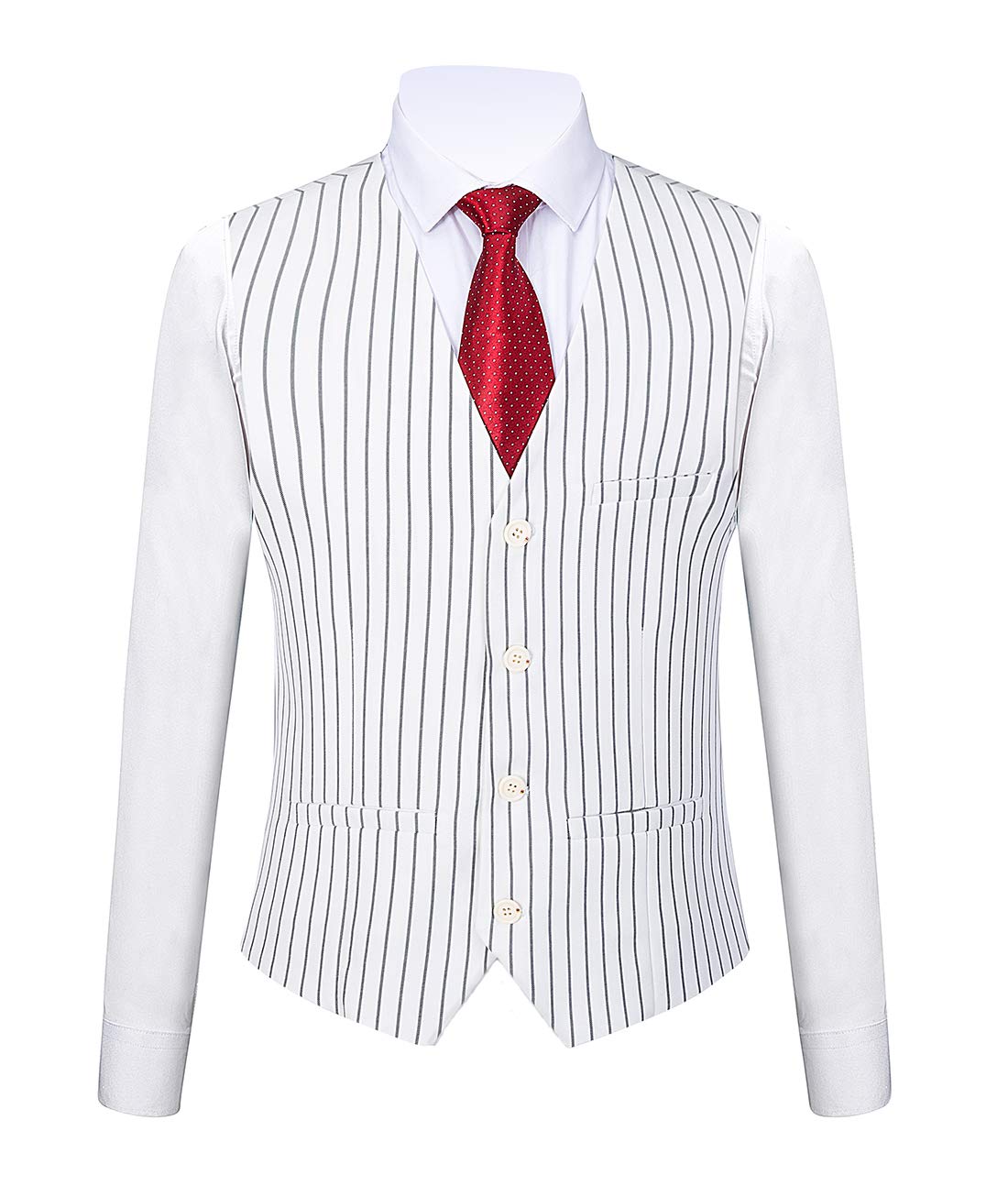 Mens 3 Piece Pinstripe Suit Slim Fit Casual Dress Suits Blazer + Vest + Pants US Size 32 White