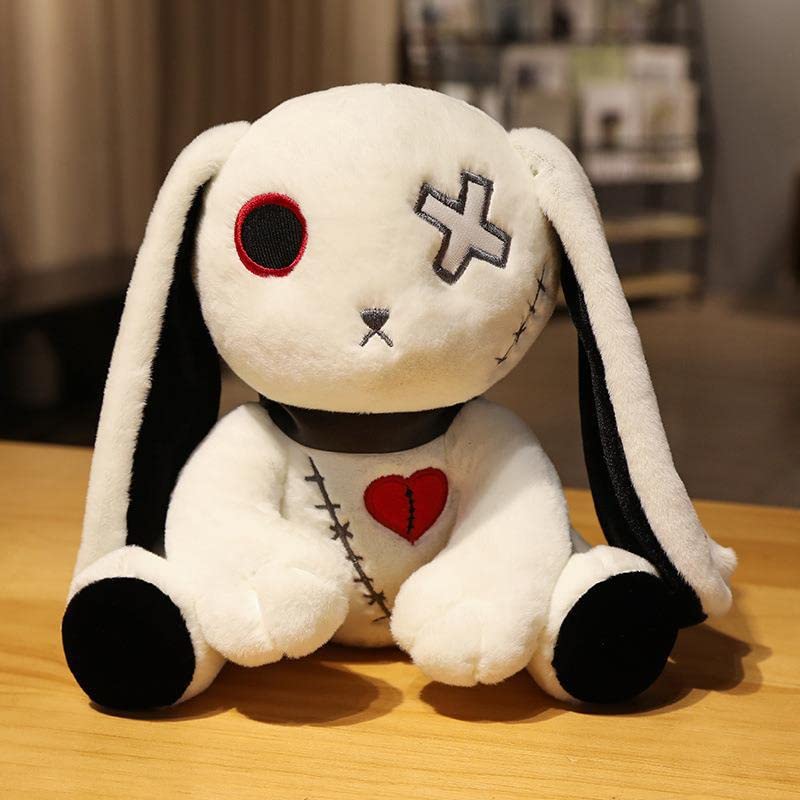 Spooky Goth Plush Bunny, Crazy Scrump Dreadful Stuffed Easter Rabbit Animal Pillow Soft Pink Huggable Lovely Plushie Dolls Gifts For Halloween,12in (Black)