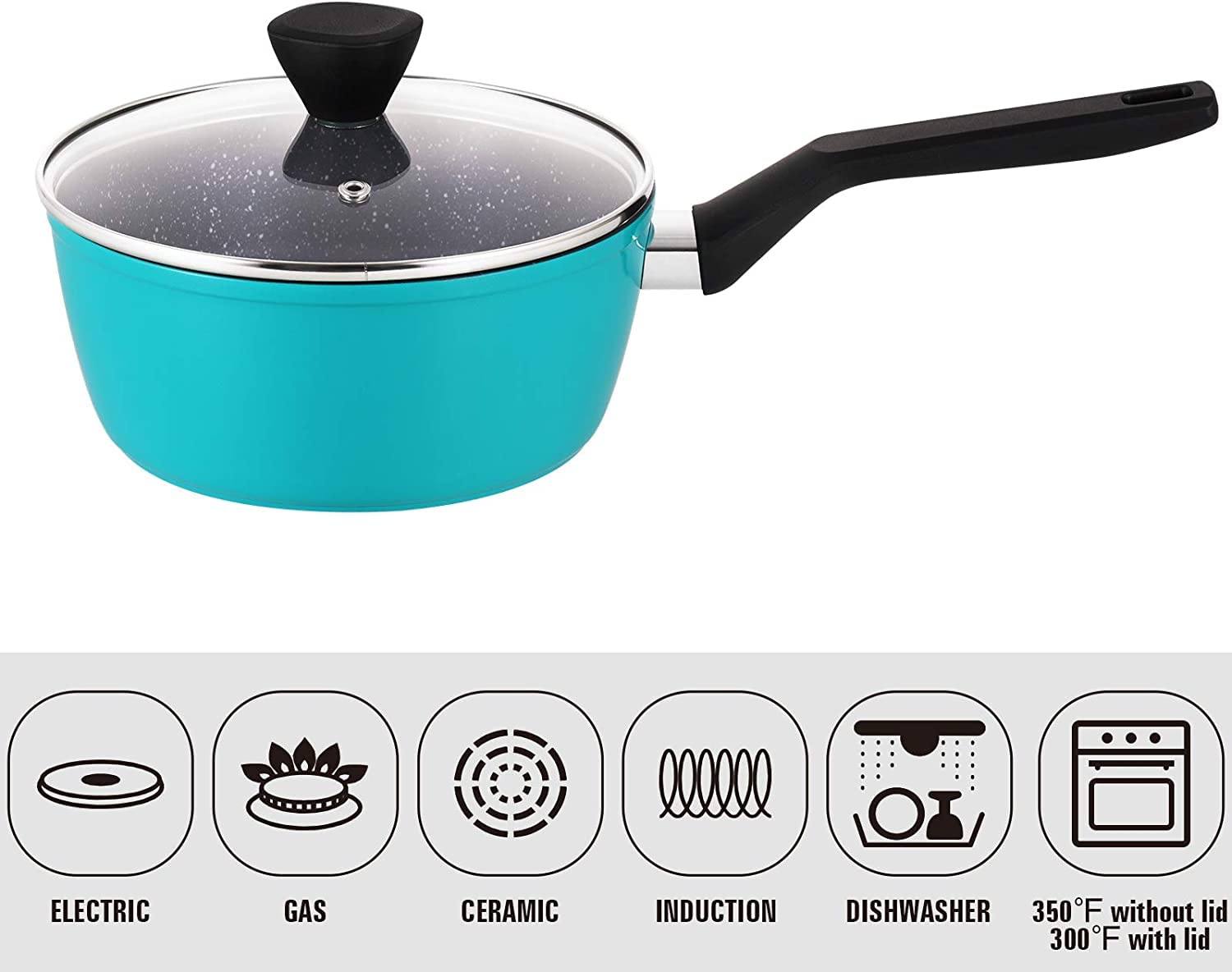QStar 2.45 qt Granite Aluminum Nonstick Sauce Pan in Blue with Lid and Cool Touch Handle