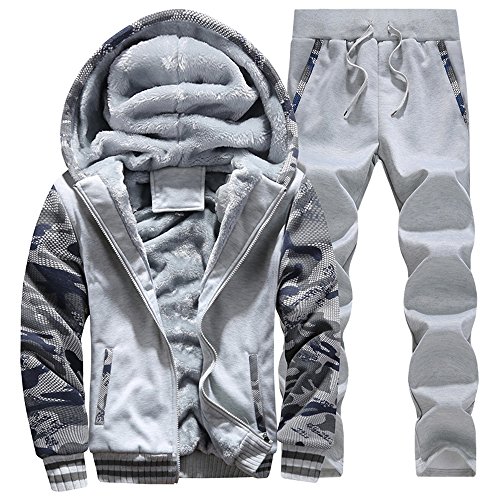 MANTORS Men's 2 Piece Fleece Tracksuit Long Sleeve Thick Running Jogging Suits Activewear Sports Set D62 Lightgray M