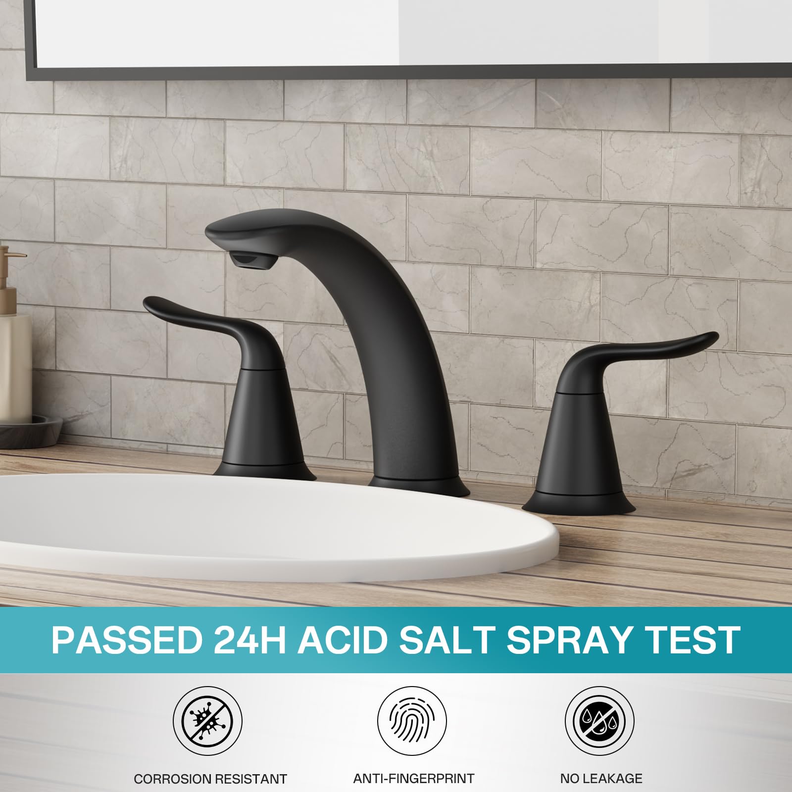 VXV Black Bathroom Faucet 3 Hole, 8 Inch Widespread Bathroom Sink Faucet for Lavatory Vanity with Pop-up Drain Matte Black