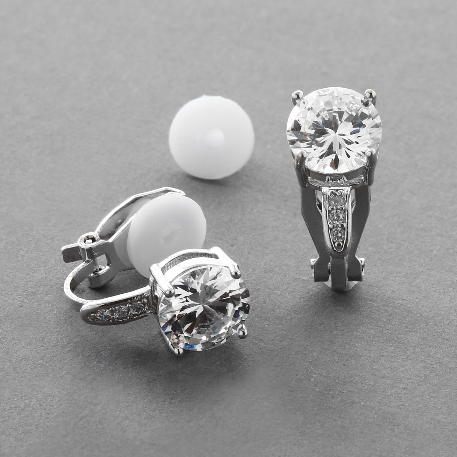 Mariell Clip-On Cubic Zirconia Crystal Stud Earring, 2 Carat, for Wedding, Bride, Prom, Birthday Gift