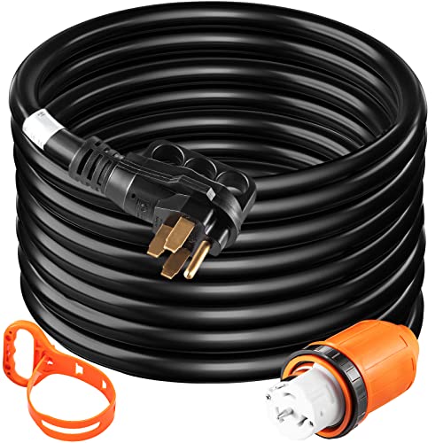 VEVOR, 25 Feet Heavy Duty 50A ETL Listed 12000 Watts Black Cable, SS2-50R Plug, SS2-50P Extension Cord, 125/250V Generator Wire w/Portable Strap
