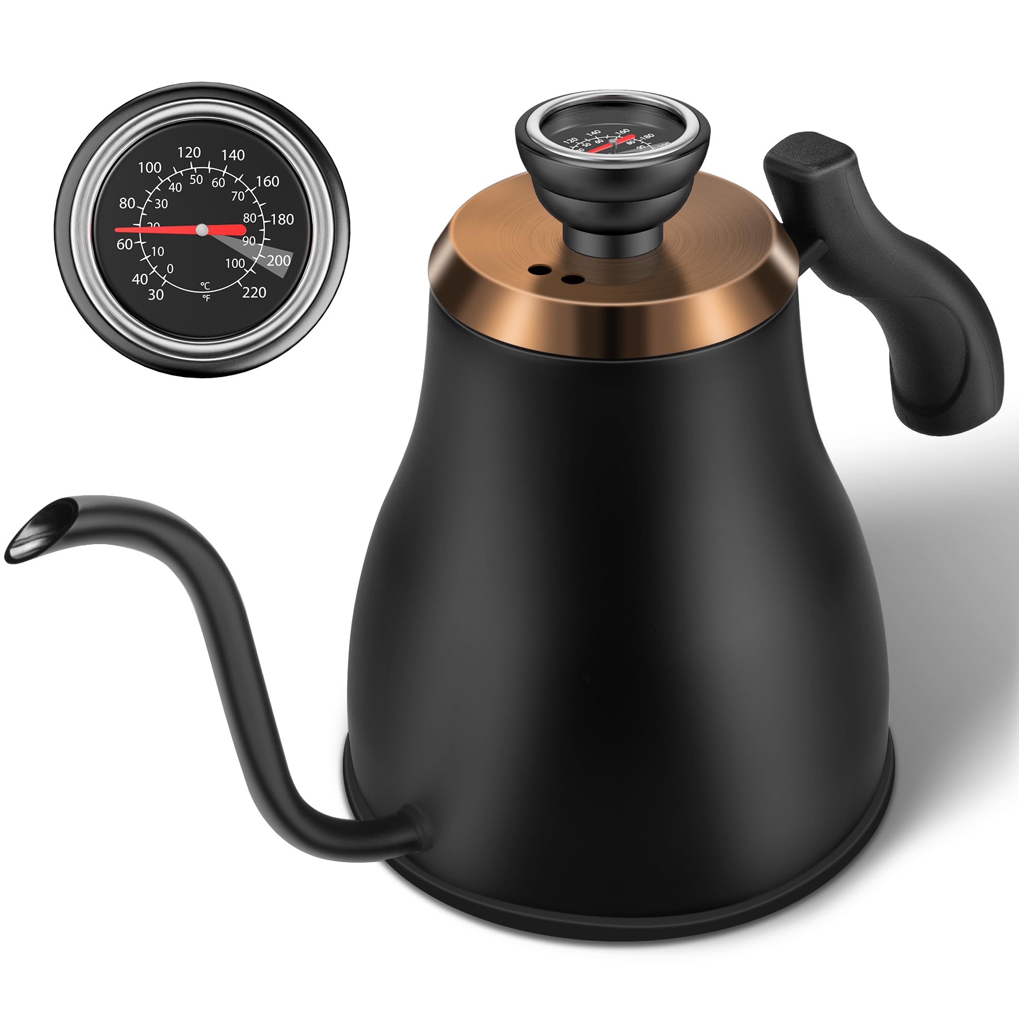Meelio Pour Over Coffee Kettle 1.2 Liter 40 oz Tea Kettle with Thermometer for Stove Top Gooseneck Kettle, Stainless Steel Tea Pot Stovetop Teapot for Drip Coffee, Tea,Black