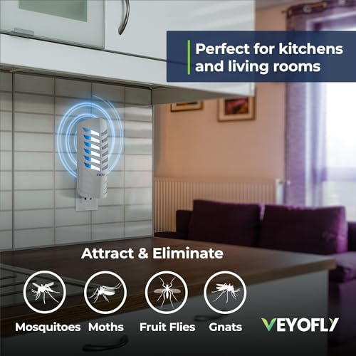 VEYOFLY Fly Trap, Plug in Flying Insect Trap, Fruit Fly Traps for Indoors-Safer Home Indoor- Bug Light Indoor Plug in- Mosquito,Fruit Fly, Gnat Trap, Flea Trap, Bugs- No Odor (1 Device+3 Refills)