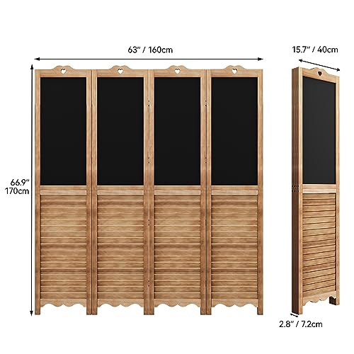 YITAHOME Wood Room Divider 4 Panel Folding Privacy Screens with Chalkboard, Freestanding Portable Privacy Screen Room Partition for Bedroom, Living Room, Study, Hotel, Office