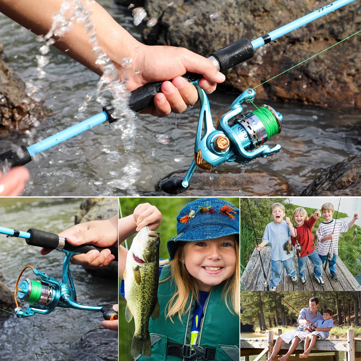 Sougayilang Fishing Pole, Composite Graphite & Glass Blanks Spinning Rod Combo, 2Pc Fishing Rod with EVA Handle Casting Rod-6ft Spinning