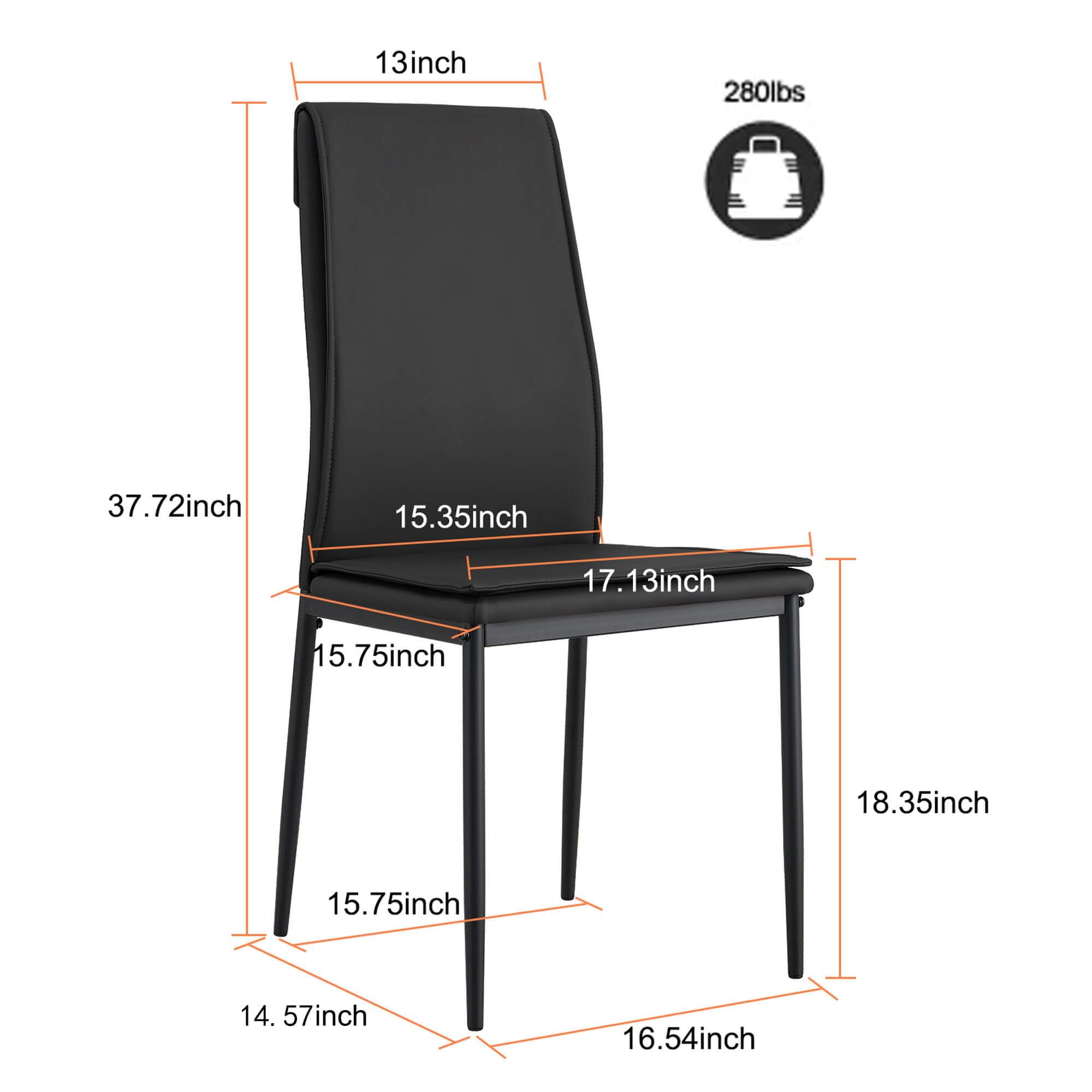 Lestar Dining Chair Set of 4, Faux Leather Upholstered Dining Chairs Comfortable High-back Design for Kitchen Furniture (Black/Grids Pattern)