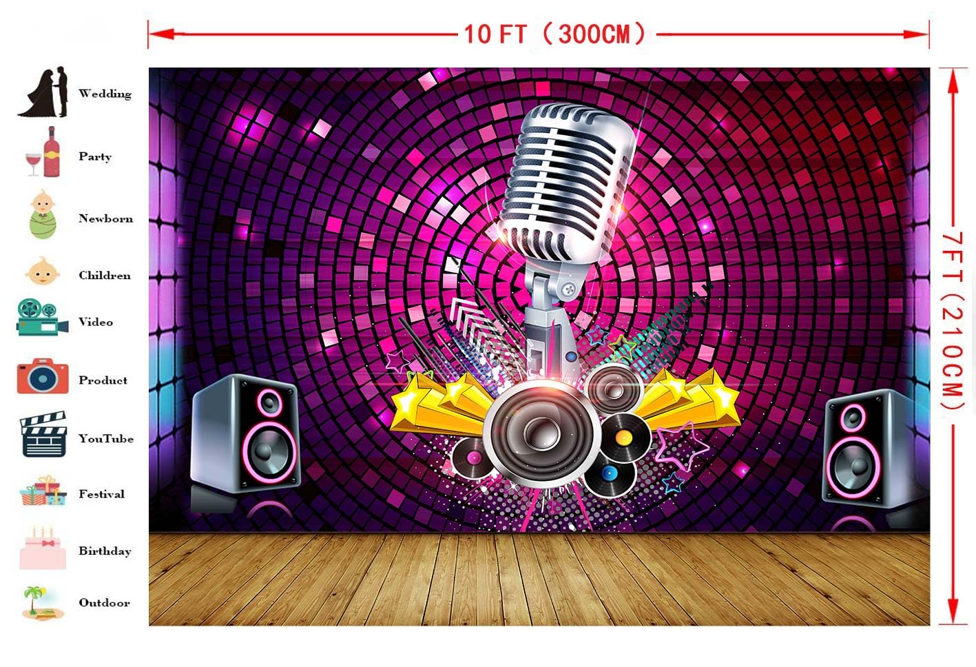MEETSIOY 10x7ft Karaoke Photography Backdrop Wood Floor Microphone Sound Background Themed Party Photo Booth Backdrop BJMYMT112