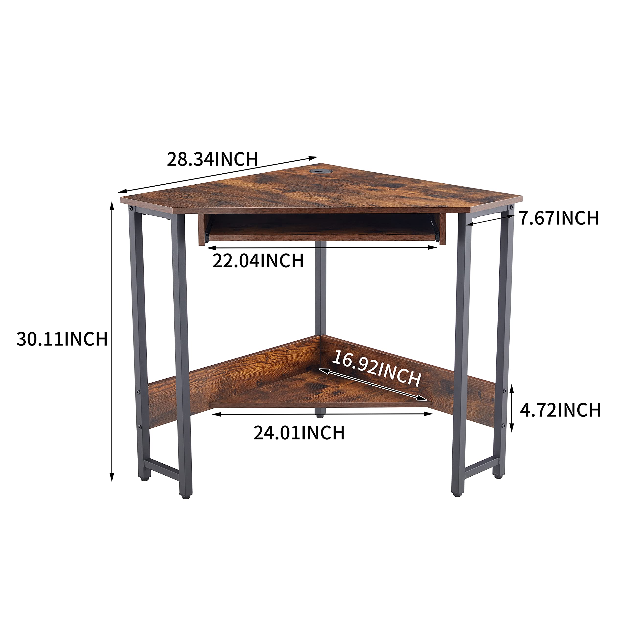LiviNest Triangle Corner Desk - Smooth Keyboard Tray Storage Shelves Computer Corner Furniture - Home Office Laptop PC Writing Study Tables for Small Workstation Living Room Bedroom Brown