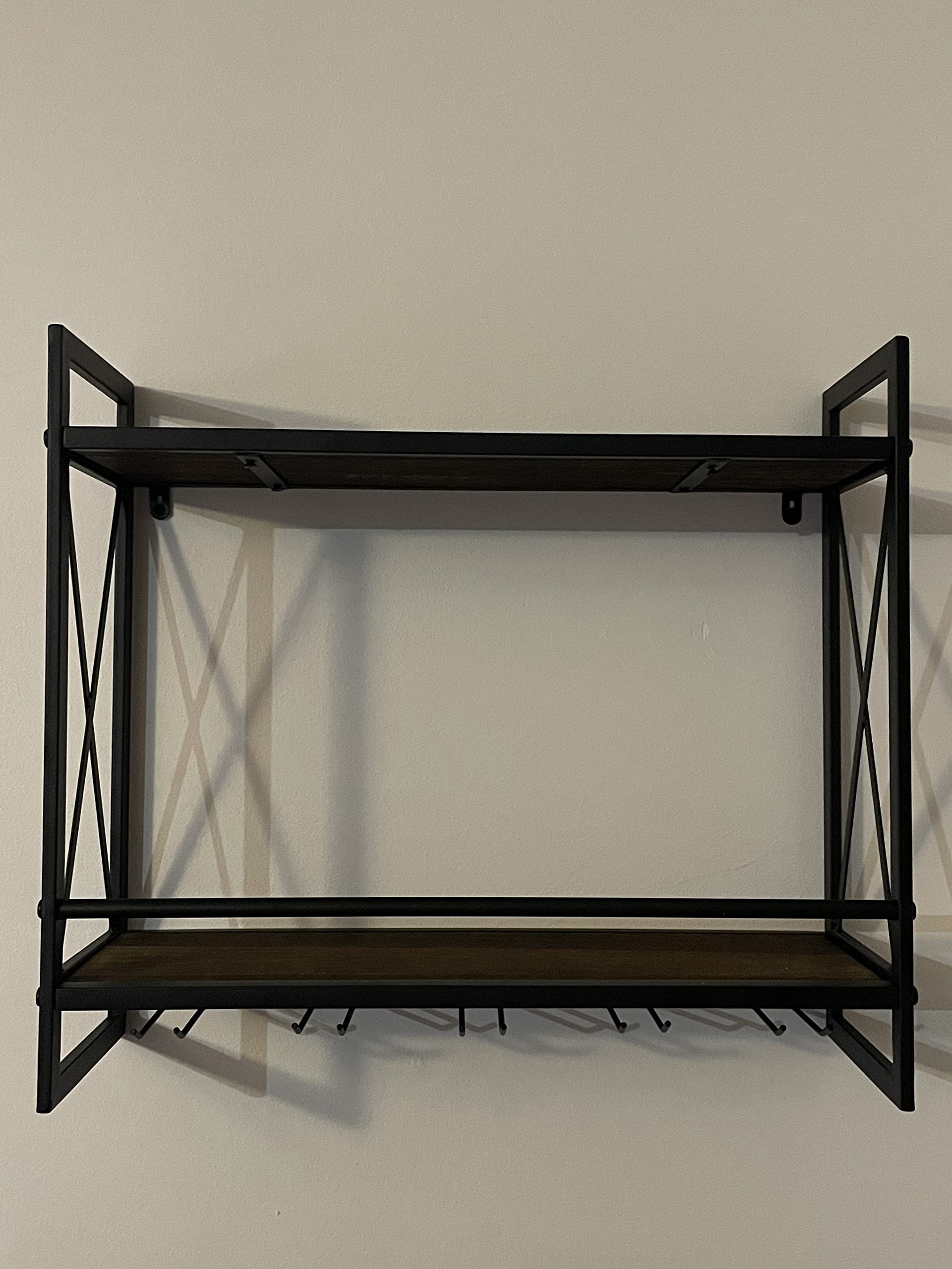 Spartan Saver Industrial Wall-Mounted Wine Rack with Wine Bottle Holder, Floating Bottle Storage Bar, and Wine Glass Holder