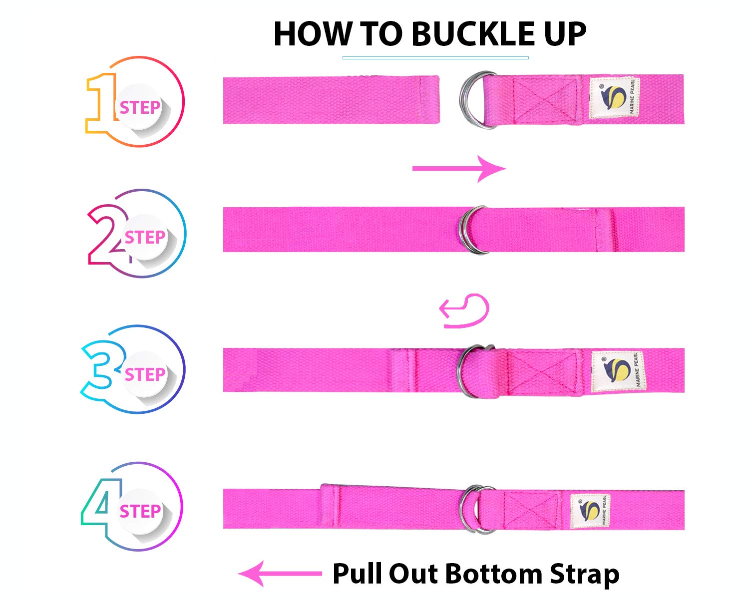 Marine Pearl 8 ft Anti Skid Yoga Strap Belt For Stretching Exercise with D-Ring Buckle/Durable Heavy Duty Cotton/Anti Sweat/Increases Flexibility