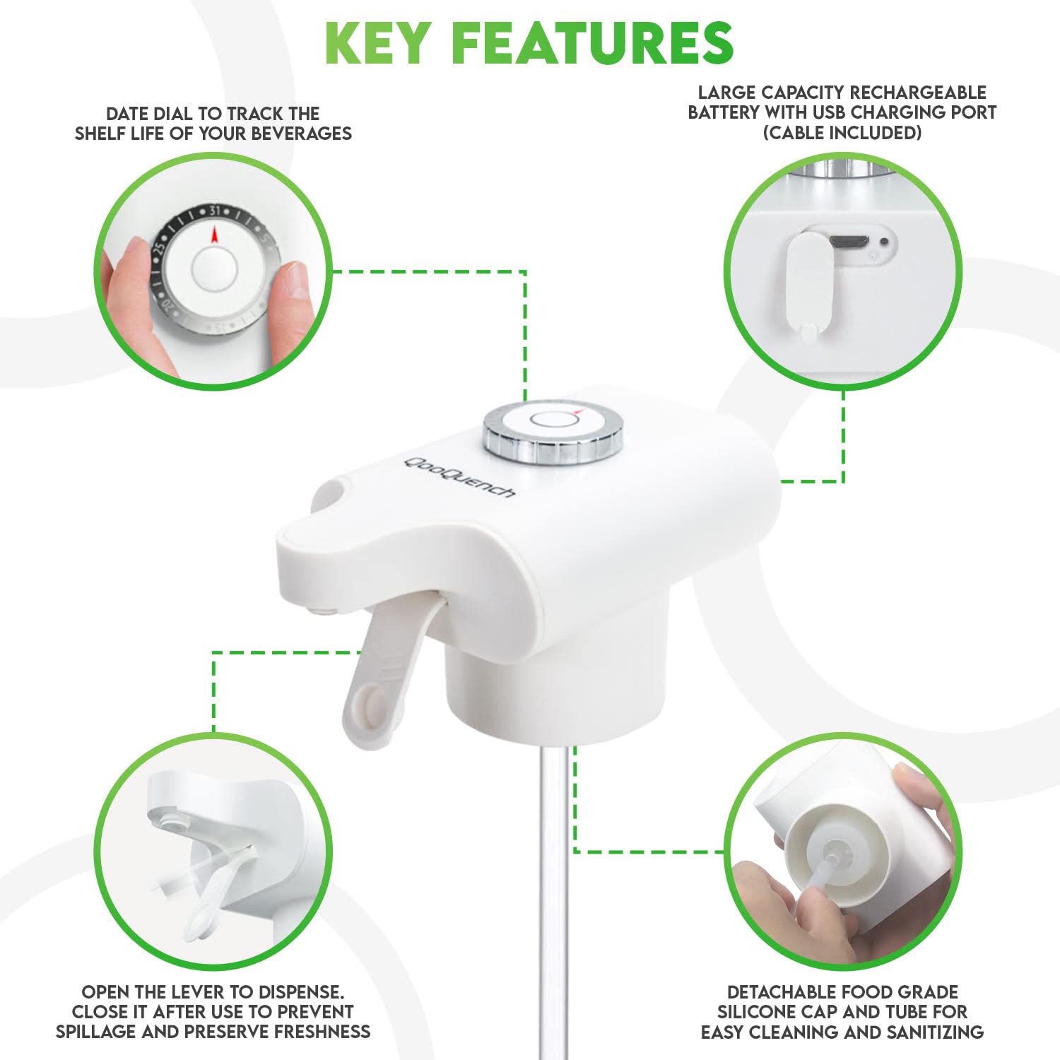 QooQuench Upgraded Automatic Drink Dispenser, Milk Dispenser For Fridge Gallon: USB Rechargeable, Easy to Clean, Leakproof Milk Jug Pump, Electric Tap For Juice & Beverage to Preserve Freshness Longer