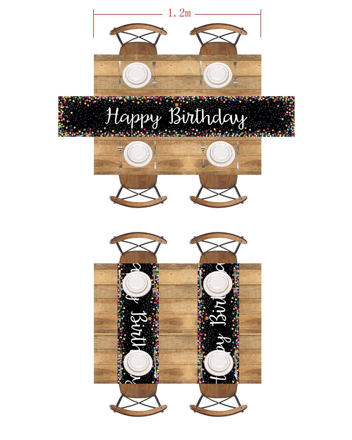 Letjolt Happy Birthday Table Runner 72 Inches Celebrate Birthday Party Table Decor, Black