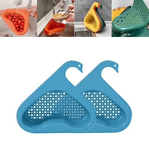 Selaginella 2pcs Side Kitchen Sink Swan Drain Strainer Basket Corner Multifunction Food Catcher Filter Triangle Drainage Rack Sink Net Over The Sink Colander(Blue)