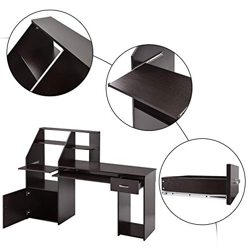 Merax Computer Desk with Drawers,Modern Home Office Desk, Computer Desk with Keyboard Tray/Hutch/Shelves/Storage and Monitor Shelf,Spacious Study Writing Desk Workstation