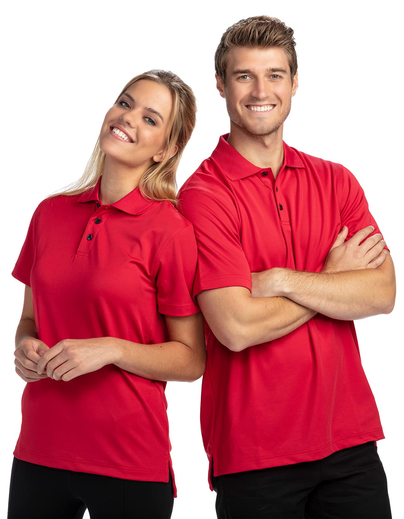 Luxe Microfiber Unisex-Adult Stretch Red Polo, Red, Medium, Short Sleeve