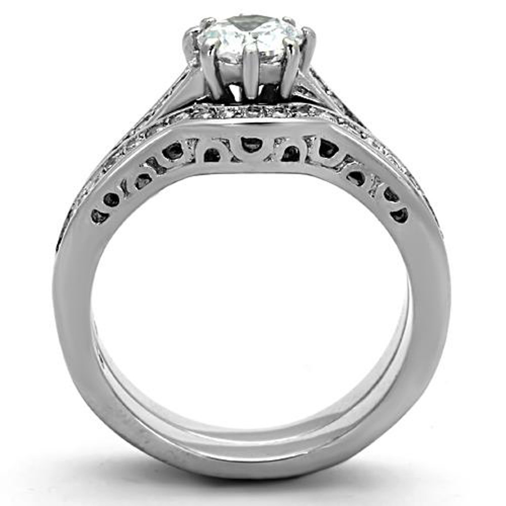 Marimor Jewelry Women's 1.85 Carat Cubic Zirconia Stainless Steel 316 Wedding Ring Set Size 7