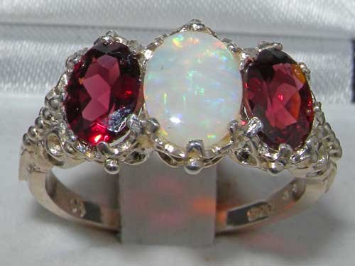 LetsBuyGold 925 Sterling Silver Natural Opal and Garnet Womens Promise Ring - Size 6.5